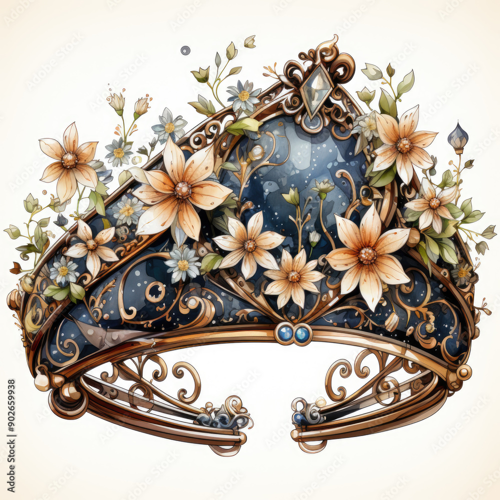 Watercolor golden tiara isolated on a transparent, clipart Illustration, Generative Ai Stock ...