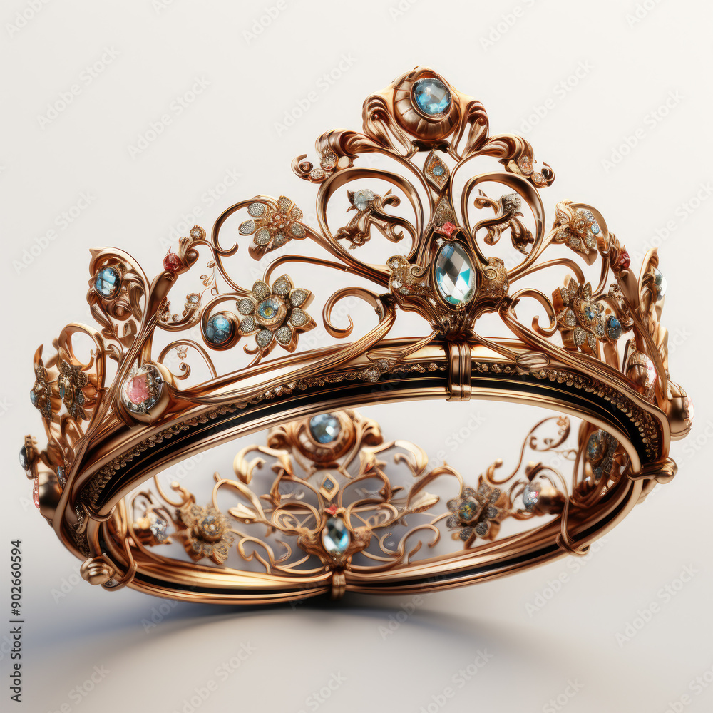 Watercolor golden tiara isolated on a transparent, clipart Illustration, Generative Ai Stock ...