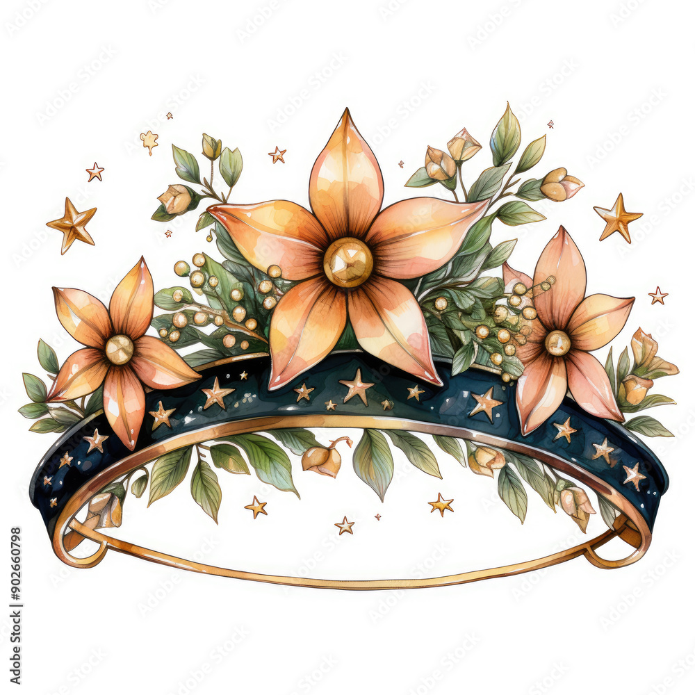 Watercolor golden tiara isolated on a transparent, clipart Illustration, Generative Ai Stock ...
