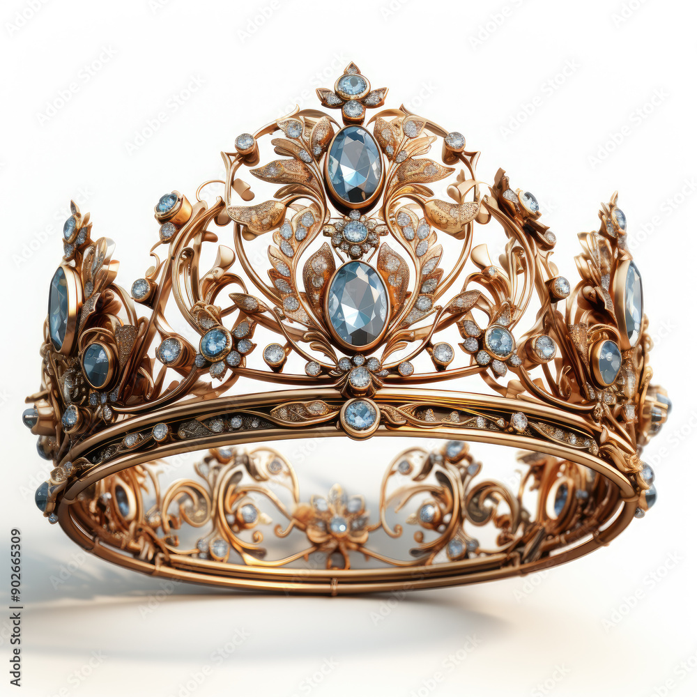 Watercolor golden tiara isolated on a transparent, clipart Illustration, Generative Ai Stock ...