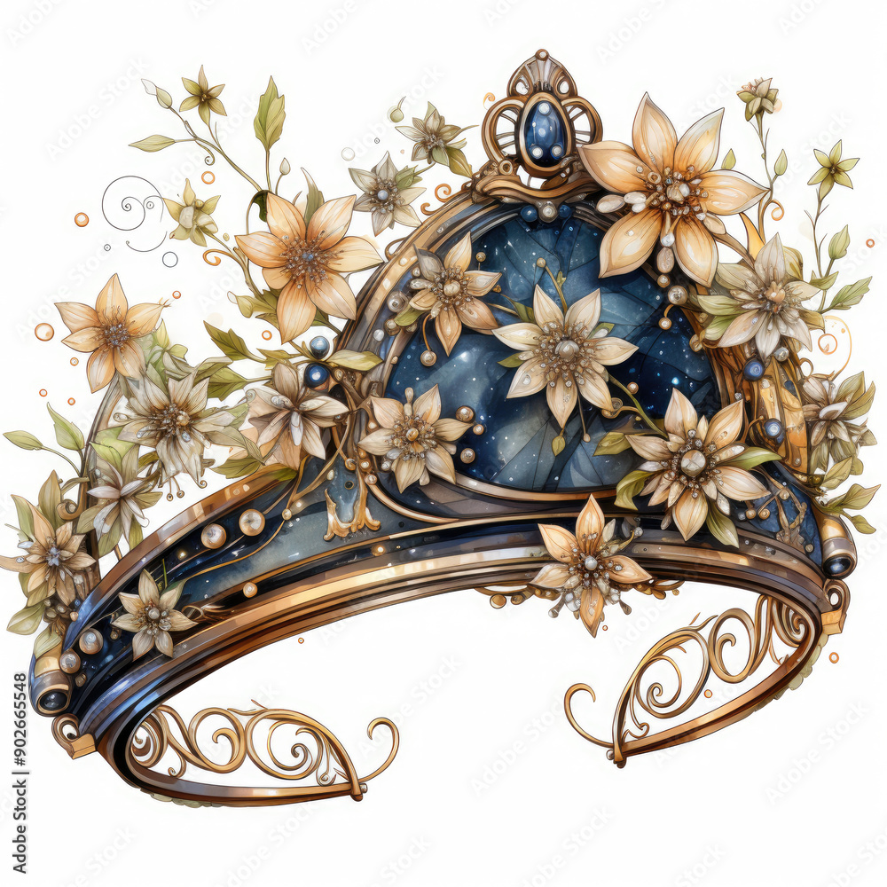 Watercolor golden tiara isolated on a transparent, clipart Illustration, Generative Ai Stock ...