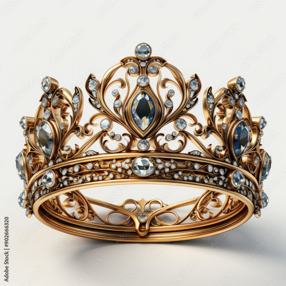 Watercolor golden tiara isolated on a transparent, clipart Illustration, Generative Ai Stock ...