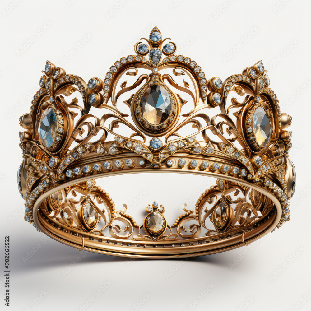 Watercolor golden tiara isolated on a transparent, clipart Illustration, Generative Ai Stock ...