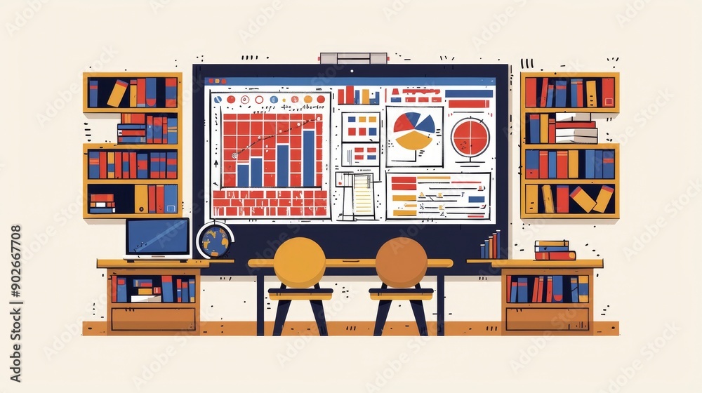 Modern Office Interior with a Whiteboard Displaying Charts and Graphs ...