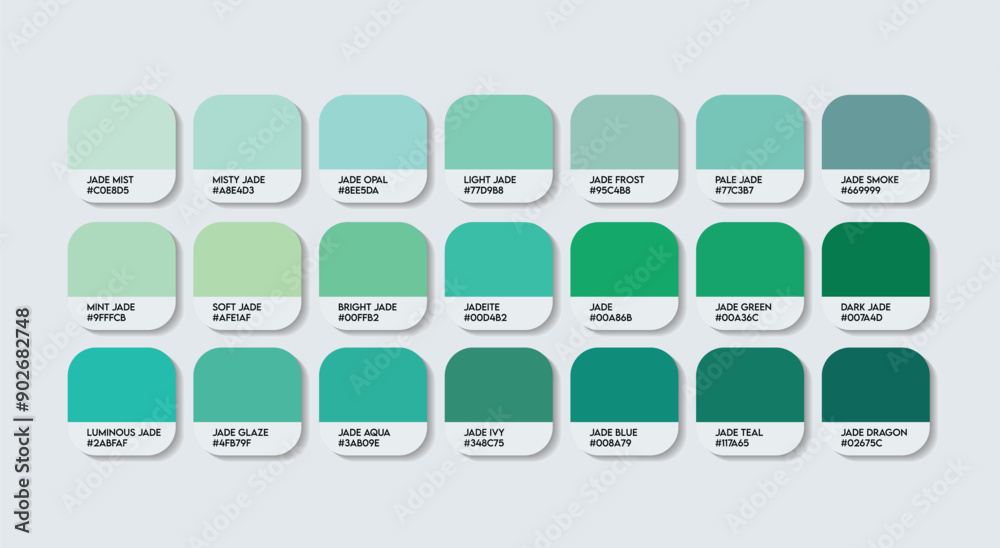 Jade Color Palette, Jade Color Guide Palette with Color Names. Catalog ...