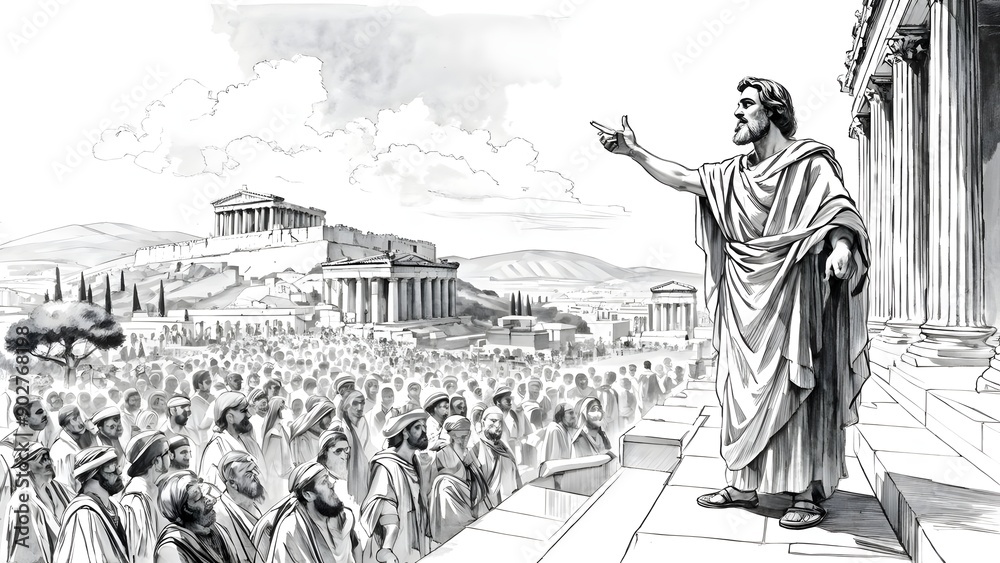 The Apostle Paul Preaching to a Diverse Crowd in the Ancient City of ...