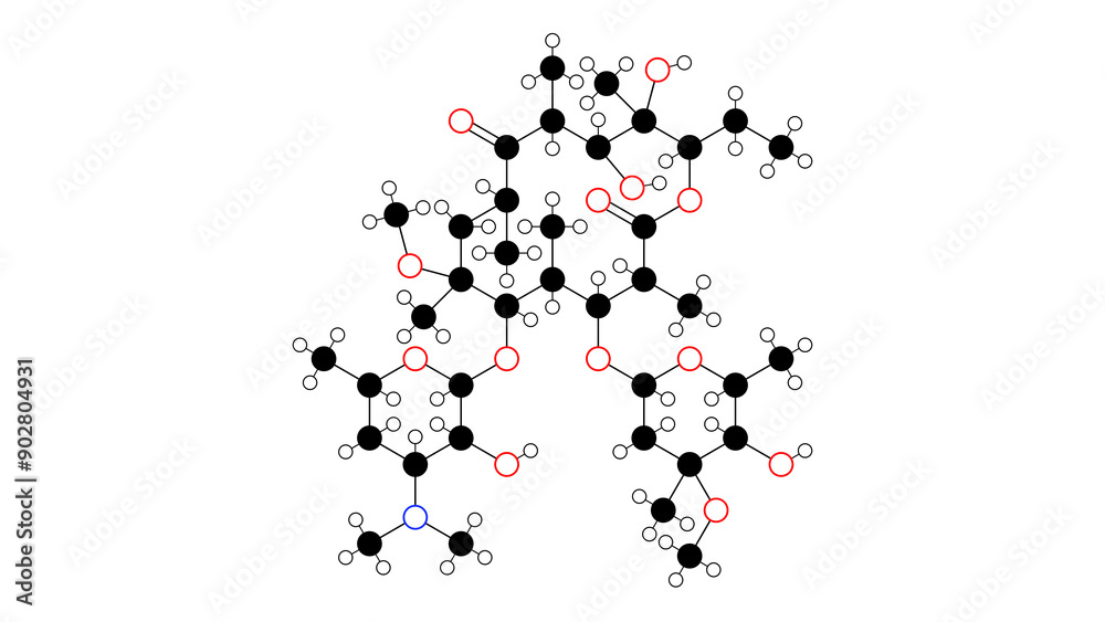 clarithromycin molecule, structural chemical formula, ball-and-stick ...