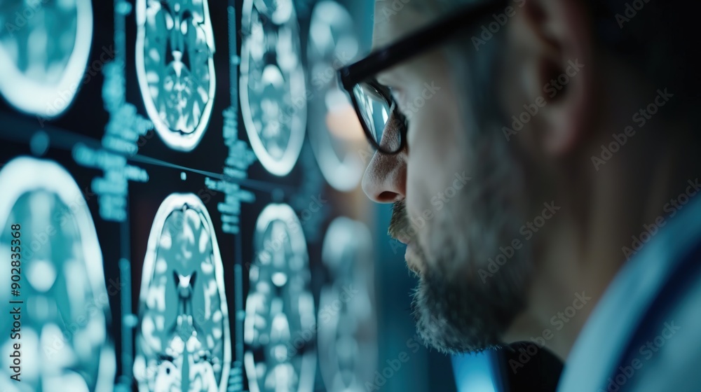 Advanced Radiologist Analyzing X-ray with Digital Interface in Modern ...