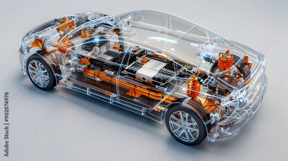 Detailed Transparent Exploded View of Electric Vehicle's Components and ...