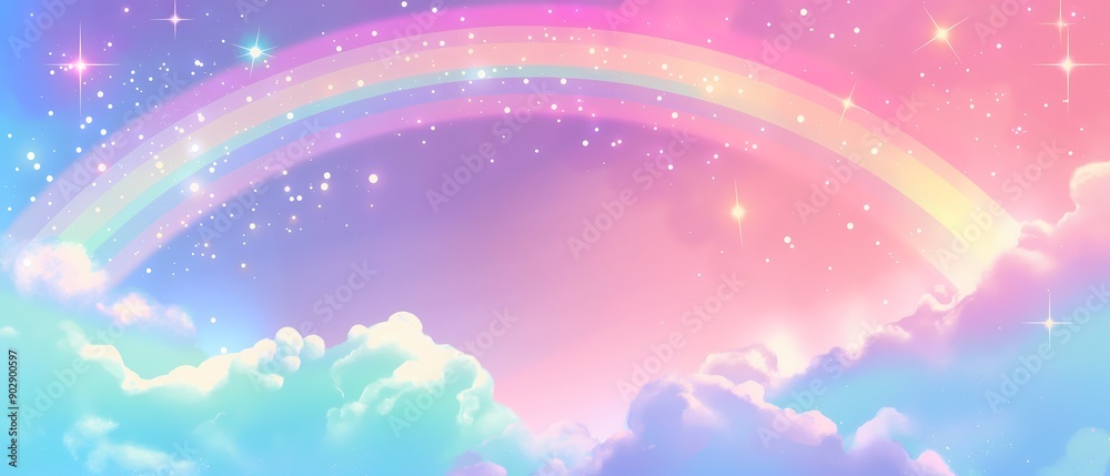Rainbow in the Clouds with Stars in Pastel Colors. Ideal for Whimsical ...