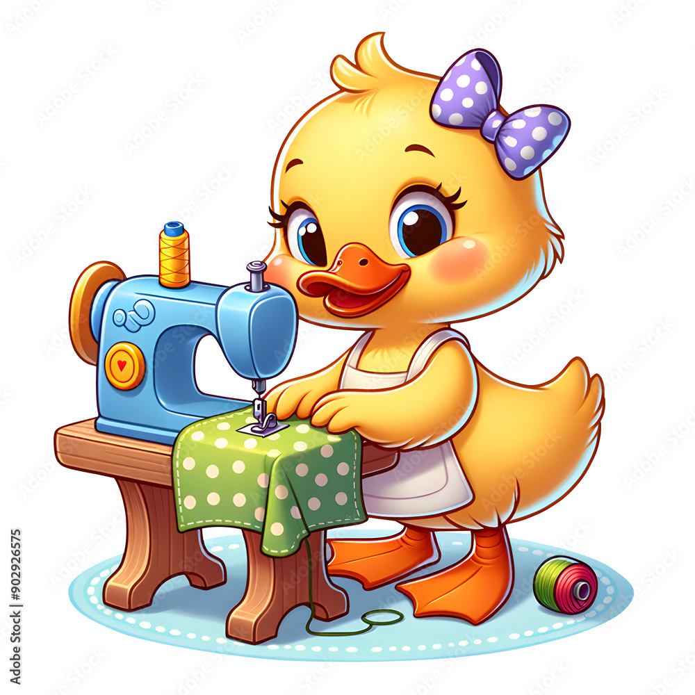 Cartoon illustration (PNG 300 dpi), Duck has become a tailor ! Stock ...