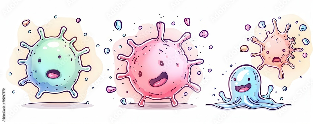 Invisible bacteria infection, flat design, side view, microscopic theme ...