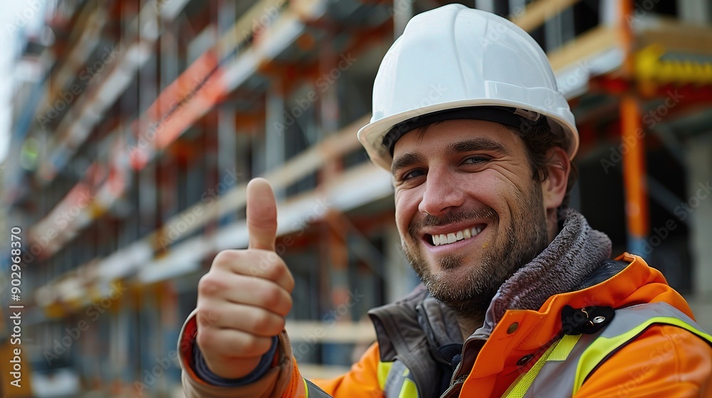 Construction Confidence: Smiling engineer gives a thumbs up at a ...