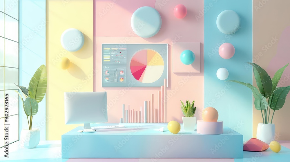 Business presentation with interactive features, right-aligned, pastel ...