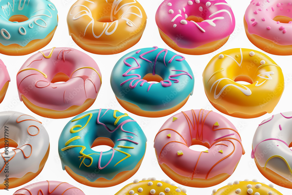 Collection of round donut doughnut, glazed sprinkles set, top view on ...