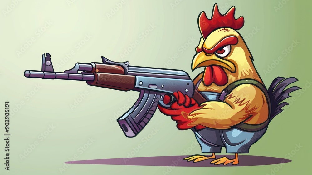 Strong and angry cartoon chicken holding an Ak-47 gun. Vector clip art ...