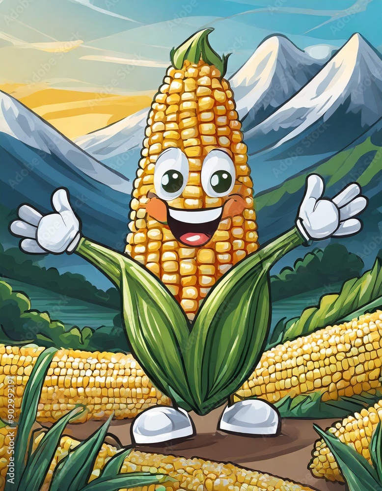 corn maize welcoming hands cartoon mascot illustration character vector ...