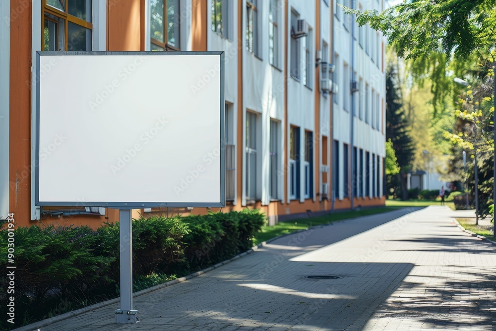 Blank signboard mockup on a school campus bulletin board, display your ...