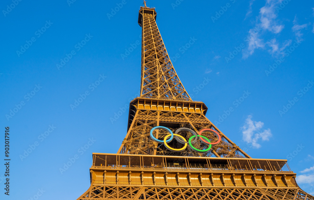 Eiffel tower, Paris, France, in Olympic 2024 vibe. Historic city and ...