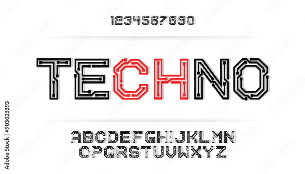 Creative Outline Double line monogram alphabet and tech fonts. Lines ...