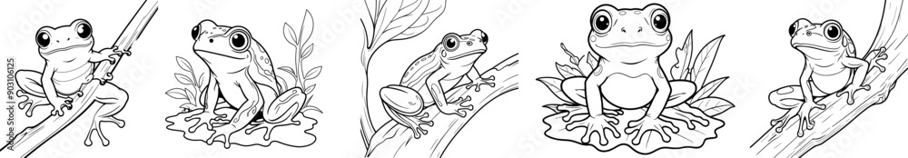Tree Frog hand drawing coloring page and outline vector design Stock ...
