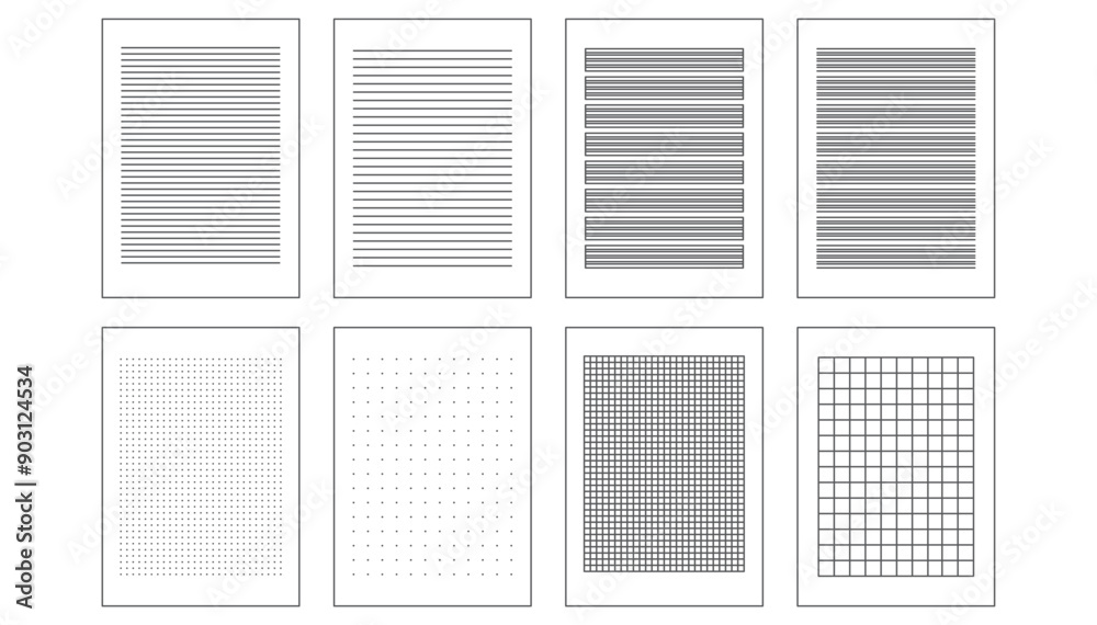 Isolated line paper page, dots and cells notebook pattern, technical ...