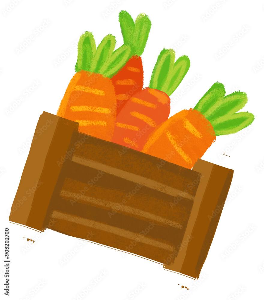 cartoon scene with wooden crate full of carrot isolated on white ...