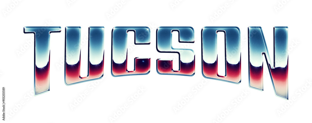 Tucson city name written in retro 1980s style chrome text effect ...
