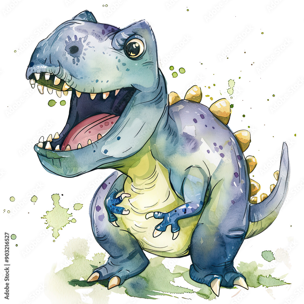 Cute baby blue t rex dinosaur watercolor illustration for kids clipart ...