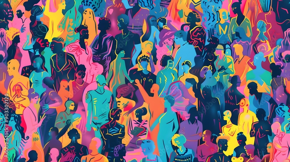 Colorful silhouette abstract art of a people crowd Stock Photo | Adobe ...
