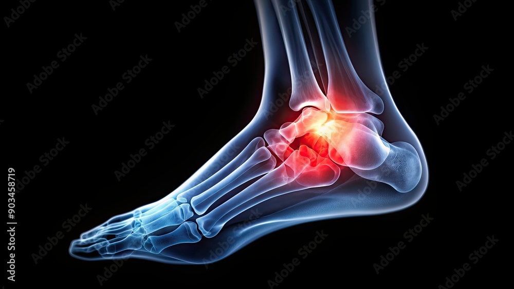 X-ray of a foot showing painful heel joint, foot, X-ray, pain, heel ...