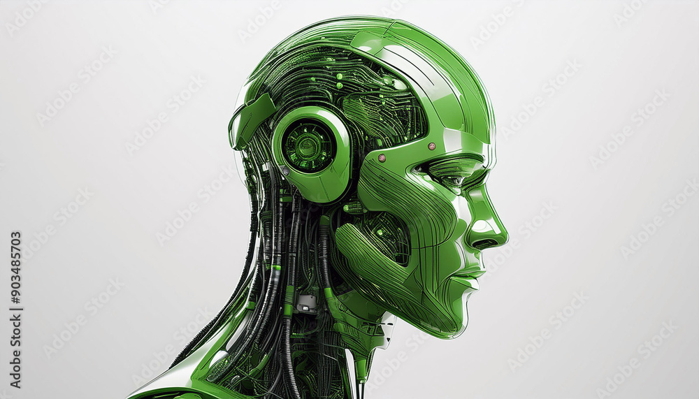 green 3d robot icon or clipart isolated on the white background for ...