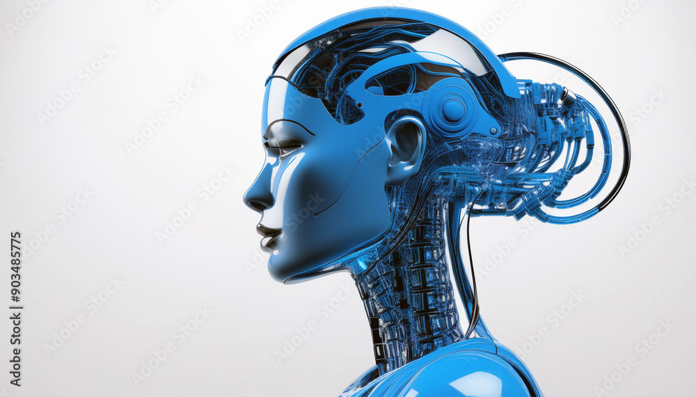 blue 3d robot icon or clipart isolated on the white background for ...