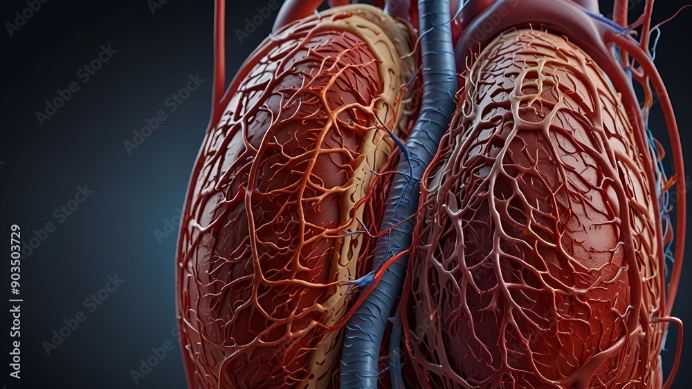 intricate network of blood vessels coronary arteries and veins ...