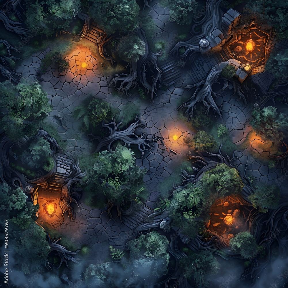 Illustration Stock Cursed and Haunted Spooky Horror Battle Map for RPG ...