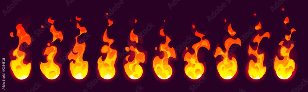 Fire flame sprite sheet, fx game effect. Cartoon vector burning fire ...