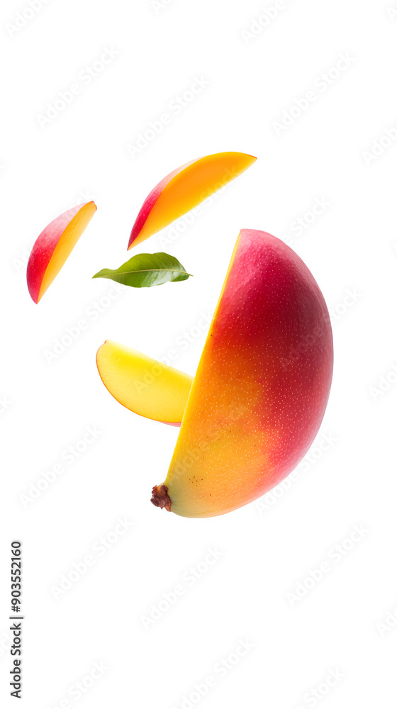 Falling Ripe Mango isolated on white background, full depth of field ...