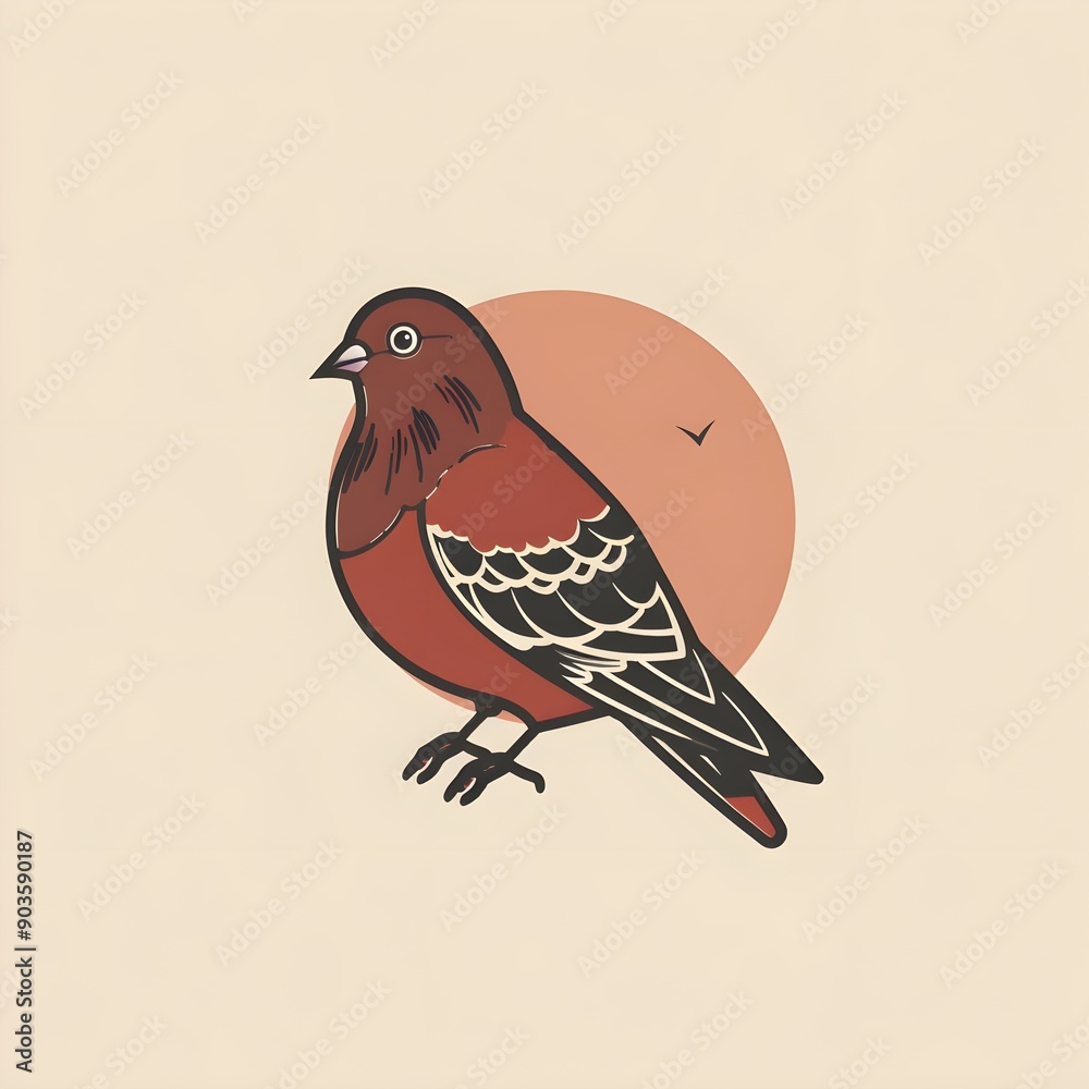 Vintage Style Pigeon Emblem Logo with Minimalist Aesthetic and Retro ...