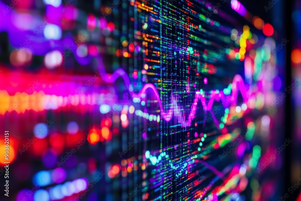 Detailed shot of a quantum simulation on a computer monitor, displaying complex quantum ...