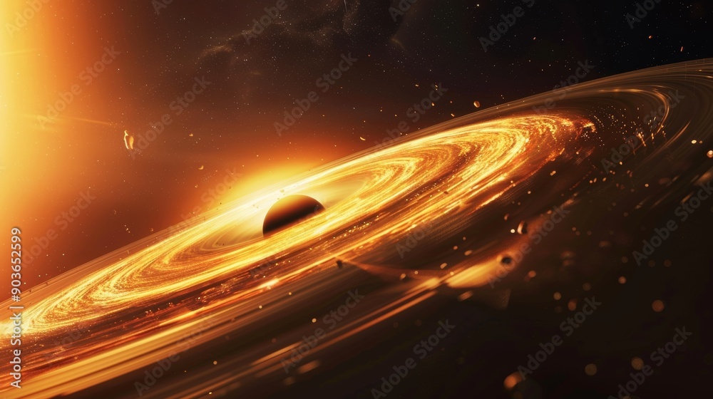 A CGI visualization of a black hole warping space-time, with a ...