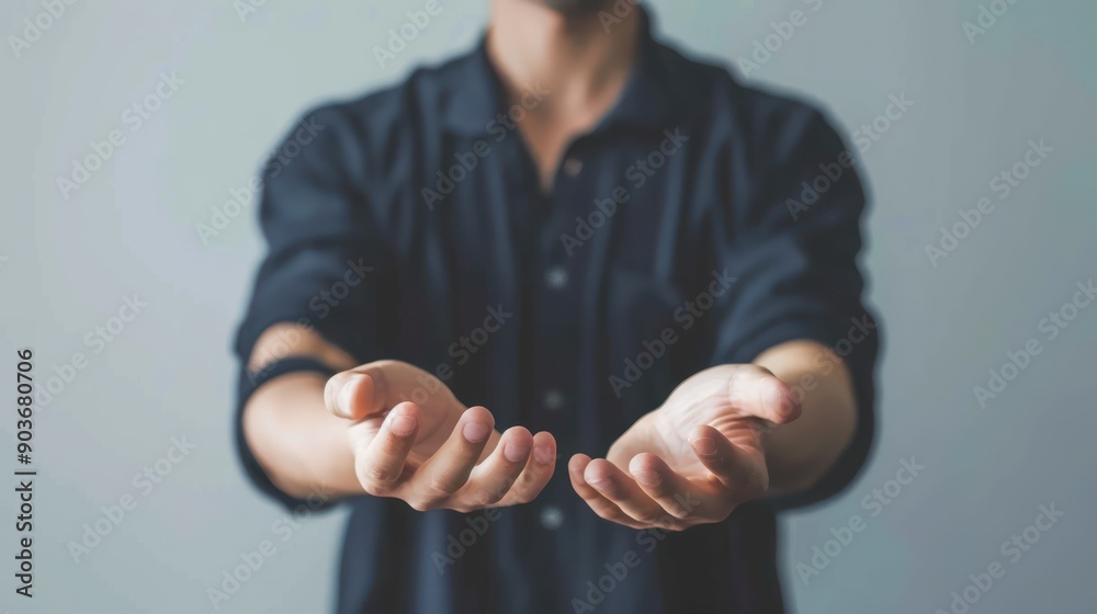 Webinar presenter using hand gestures to explain points Stock Photo ...