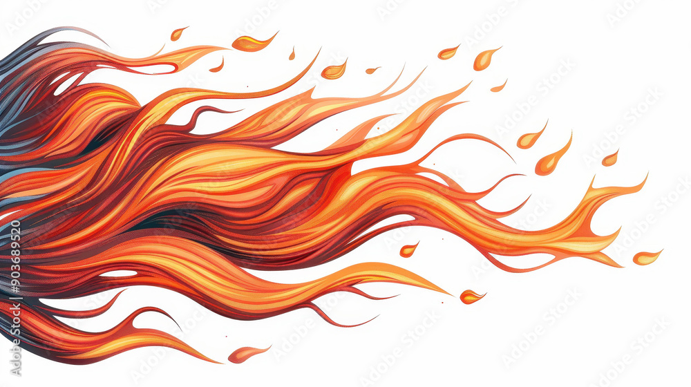 Vivid fire flames captured on a white background, perfect for a tribal ...