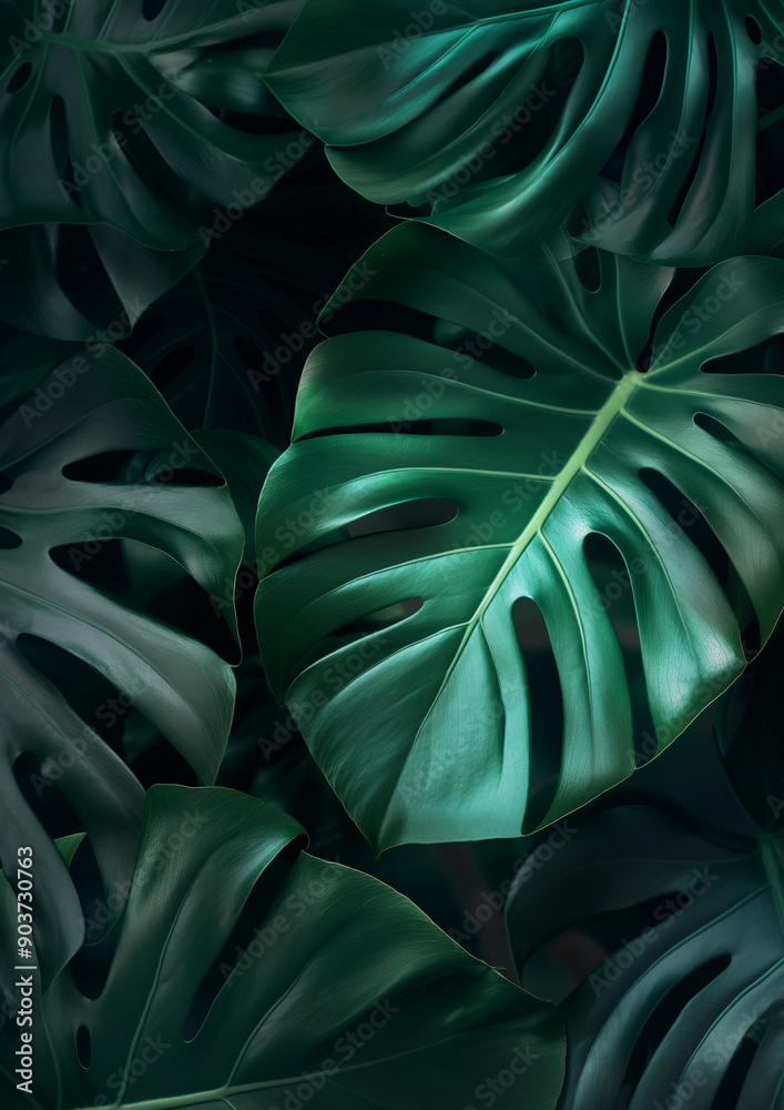 dark green monstera leaf wallpaper for urban jungle background Stock ...