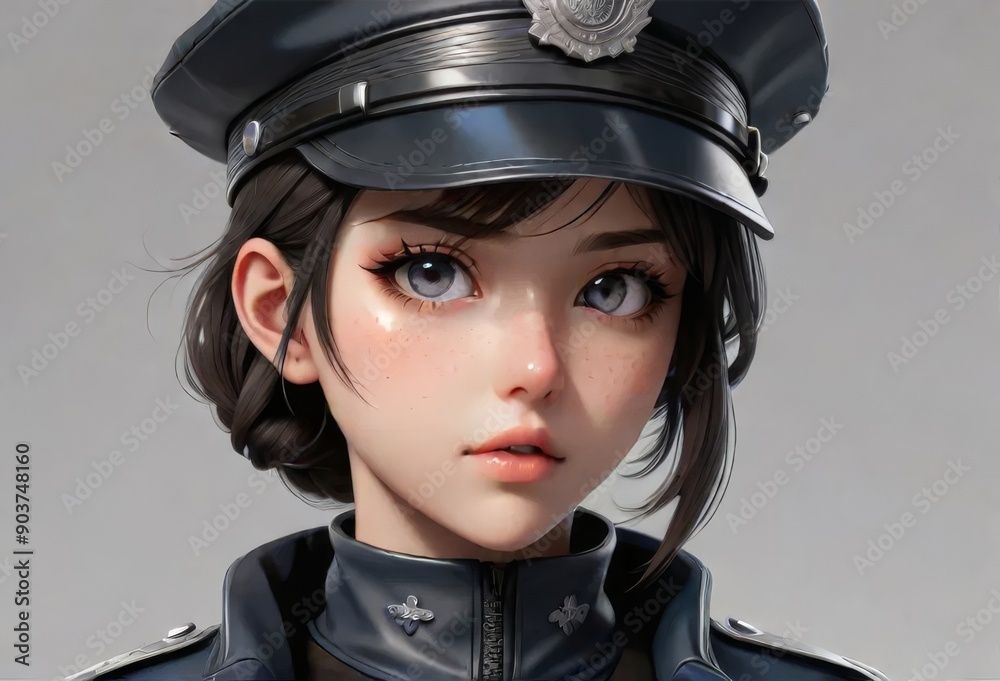 portrait of an anime girl in a police costume Stock Illustration ...