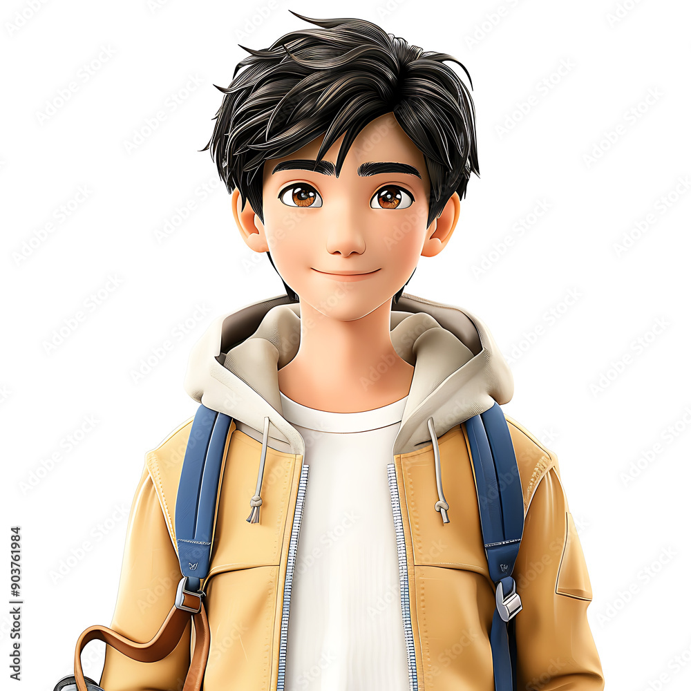 10. Cheerful digital 3D cel animation of a Japanese teenage man with ...