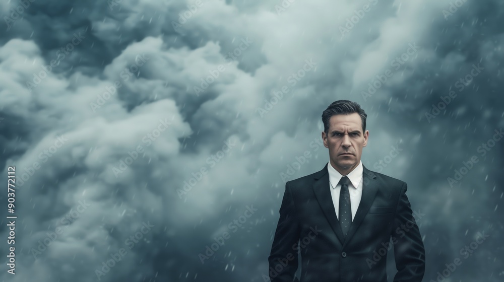 Intense News Anchor Reporting Live Amid Dramatic Storm Cloud Background ...