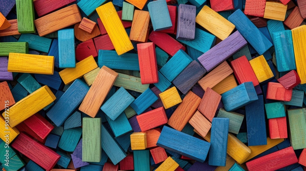 Montessori wooden bricks in assorted colors and shapes, creating a ...