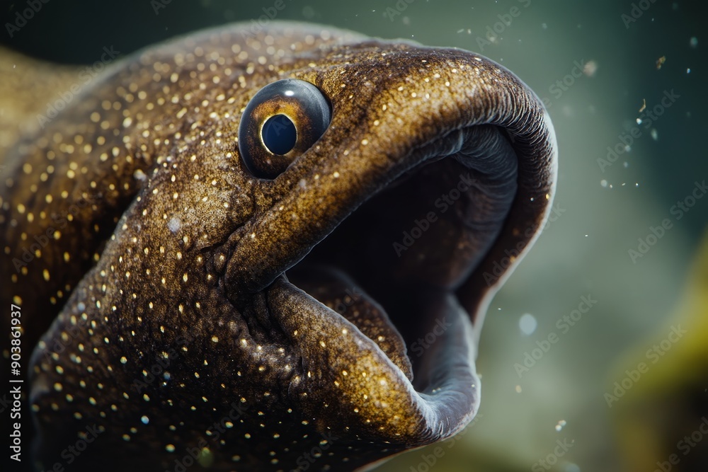 Close-up of a mysterious gulper eel ballooning its throat to capture ...