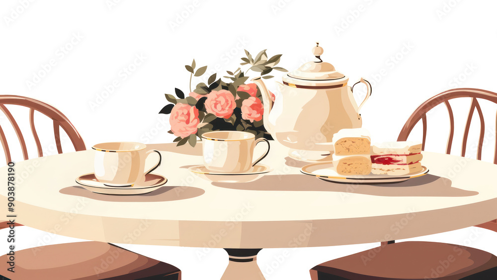 PNG English afternoon tea table food furniture. Stock Illustration ...