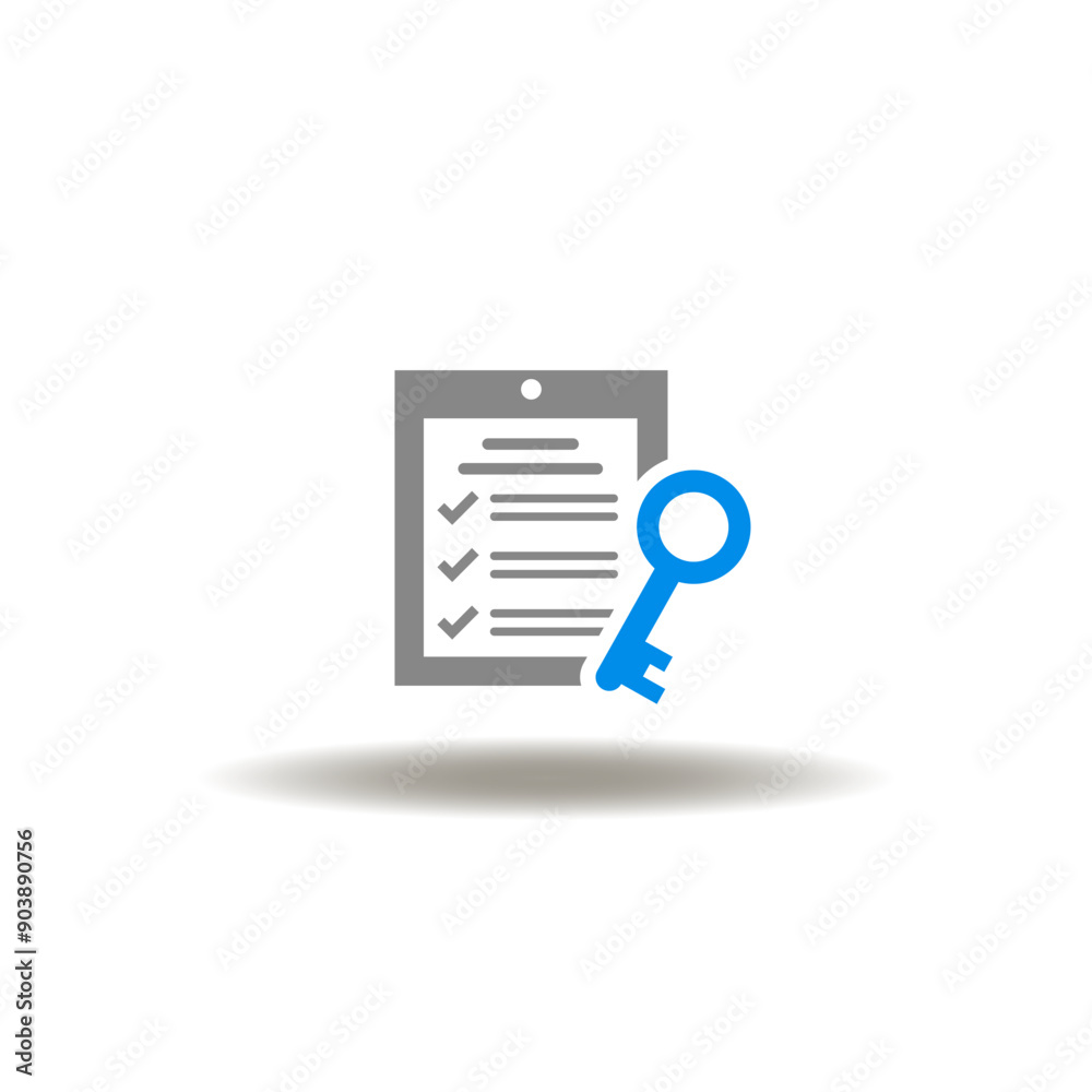 Vector illustration of check list and key. Icon of key to success ...